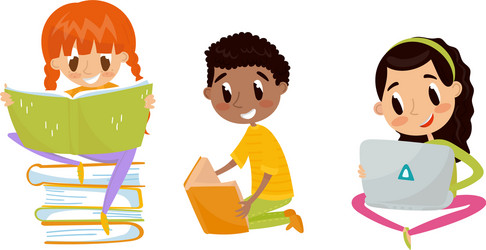 Smart kids reading book and studying school Vector Image