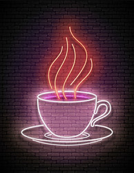 Coffee cup neon sign lettering Royalty Free Vector Image