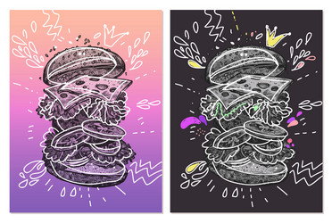 Fast food color gradient isometric icons Vector Image