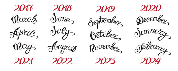 Hand drawn set of months modern linear Royalty Free Vector