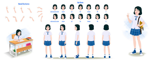 A teenager student character model sheet school Vector Image