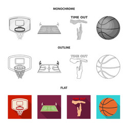Basketball and attributes blackmonochromeoutline Vector Image
