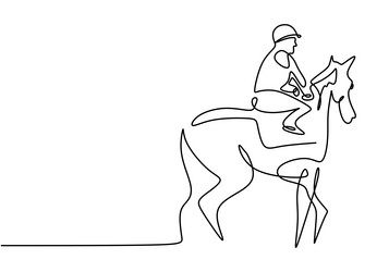 Continuous one line drawing rider on horseback Vector Image