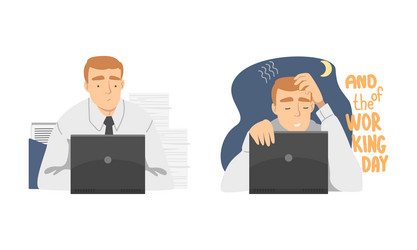 Young man daily routine set businessman working Vector Image