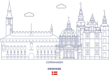 Denmark map and flag with copenhagen city skyline Vector Image