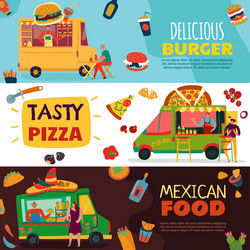 Food trucks horizontal banners Royalty Free Vector Image