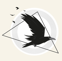 Sketch of flying raven hand drawn Royalty Free Vector Image