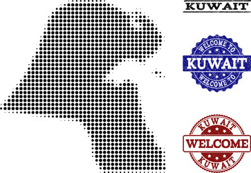 Love collage map kuwait and grunge stamps Vector Image