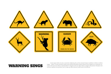 Hazard icons yellow triangle warning signs Vector Image