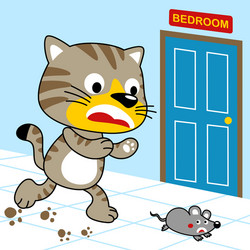Funny cat cartoon hunt rats Royalty Free Vector Image