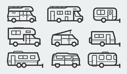 Rv cars recreational vehicles camper vans icons Vector Image