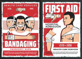 First aid medical retro posters trauma bandaging Vector Image