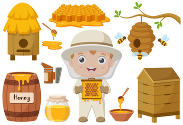 Cartoon beekeeper elements collection Royalty Free Vector