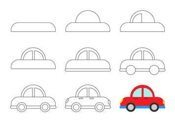 Worksheet easy guide to drawing cartoon car Vector Image