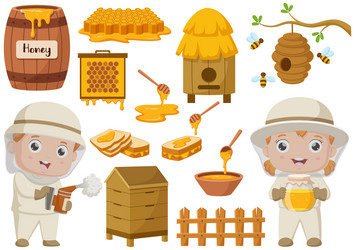 Set of cute beekeeper cartoon Royalty Free Vector Image