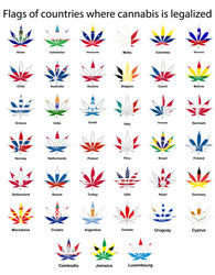 A set flags countries where marijuana Royalty Free Vector
