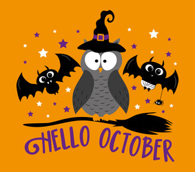 Happy halloween banner with pumpkins cat and hat Vector Image