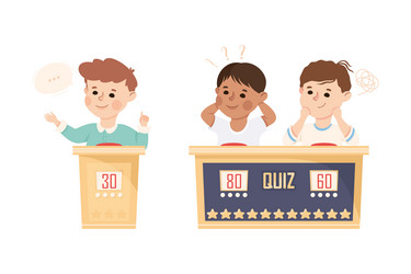 Kids playing quiz game or mind sport standing Vector Image