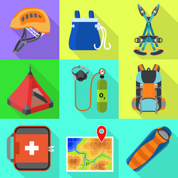 Climbing tools icon set outline style Royalty Free Vector