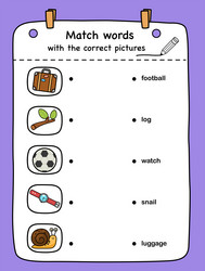 Match words with the correct pictures letter s Vector Image