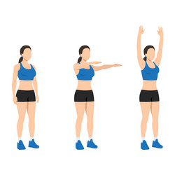 Woman doing double arm front raises to overhead Vector Image