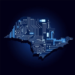 Map equator with electronic circuit Royalty Free Vector