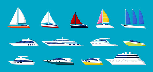 Sea ship flat marine transport vessel sailboats Vector Image
