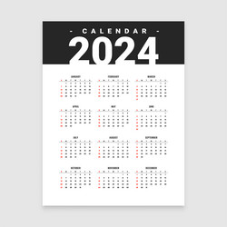Black and white 2024 monthly planner calendar Vector Image