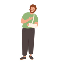 Man with plastered arm broken hand in cast Vector Image