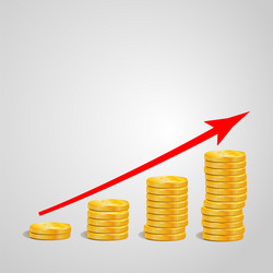 Stacked coins and graph shows increasing Vector Image
