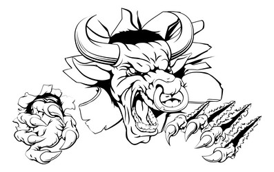 Bull charging through wall Royalty Free Vector Image