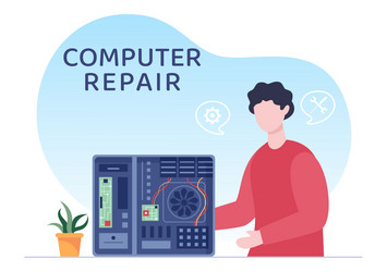 Computer repair or service flat cartoon Royalty Free Vector