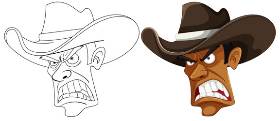 Angry cowboy cartoon with doodle outline Vector Image