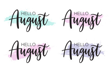 Hand drawn hello august lettering with soft color Vector Image