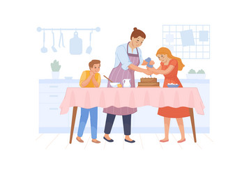 Mother and daughter bake cupcakes Royalty Free Vector Image
