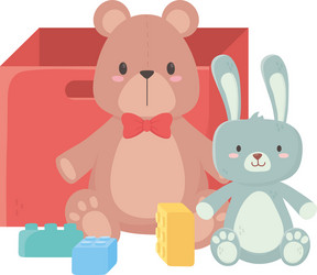 Kids toys object amusing cartoon box with teddy Vector Image