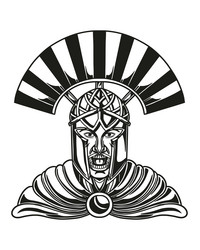 Spartan warrior black and white profile Royalty Free Vector
