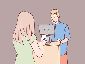 Female waitress cashier taking order customer Vector Image