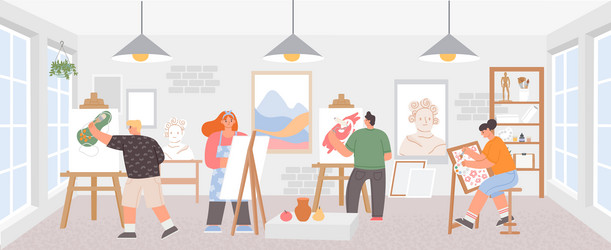 People painting in art studio cartoon characters Vector Image