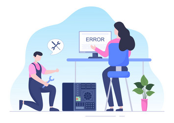 Computer repair or service flat cartoon Royalty Free Vector