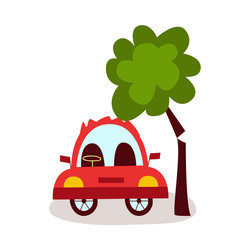 Flat cartoon crashed into tree car accident Vector Image