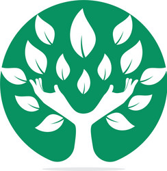 Creative green hand tree logo design Royalty Free Vector