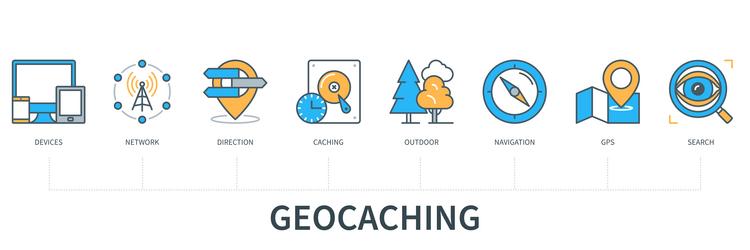 Geocaching infographics linear icons collection Vector Image