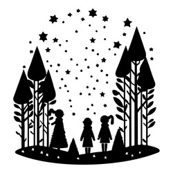 Forest friend children watching shooting stars Vector Image
