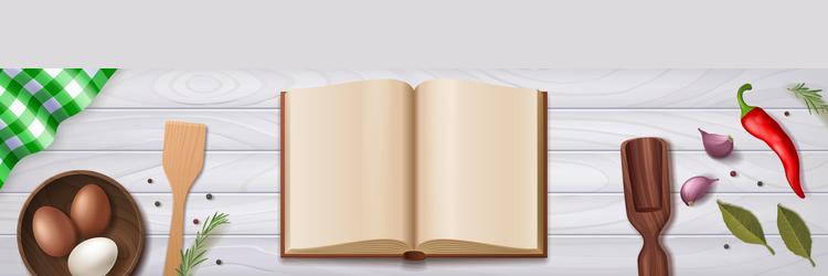 Open cooking book with photo inside Royalty Free Vector