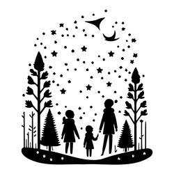 Forest friend children watching shooting stars Vector Image