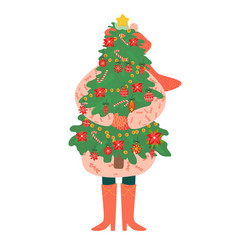 Happy man girl hugging carrying christmas tree Vector Image