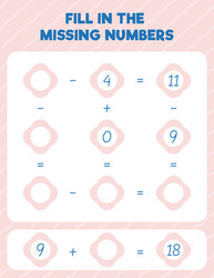 Fill in missing numbers printable maths Royalty Free Vector