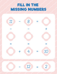 Fill in missing numbers printable maths Royalty Free Vector