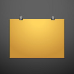 Horizontal poster clips suspended mockup Vector Image
